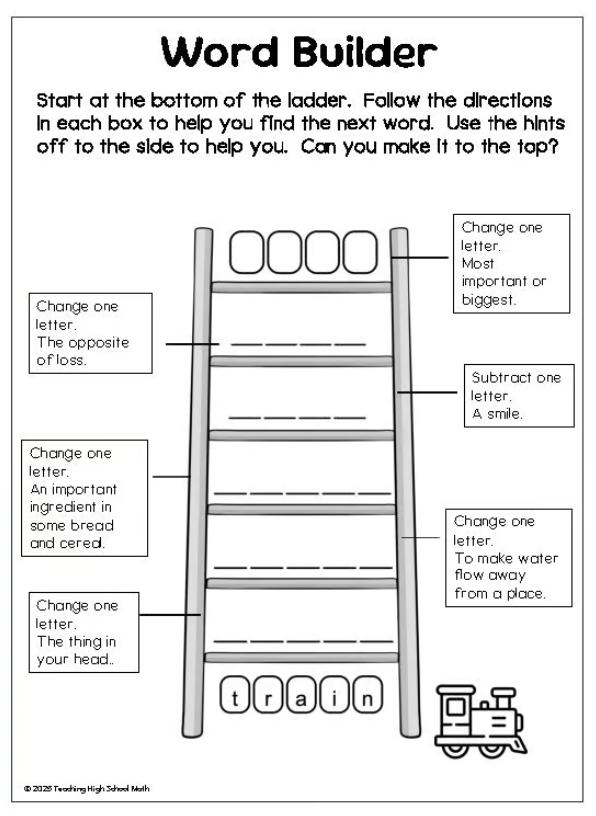 Word Ladder Puzzles for Kids | Printable Vocabulary & Spelling Activity ...