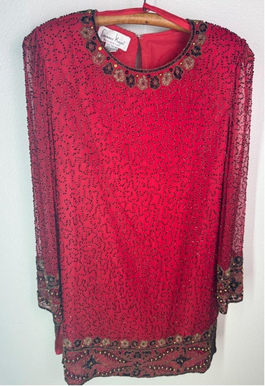 Vintage Laurence Kazar Paris New York 100% Silk Beaded Tunic or Mini ...