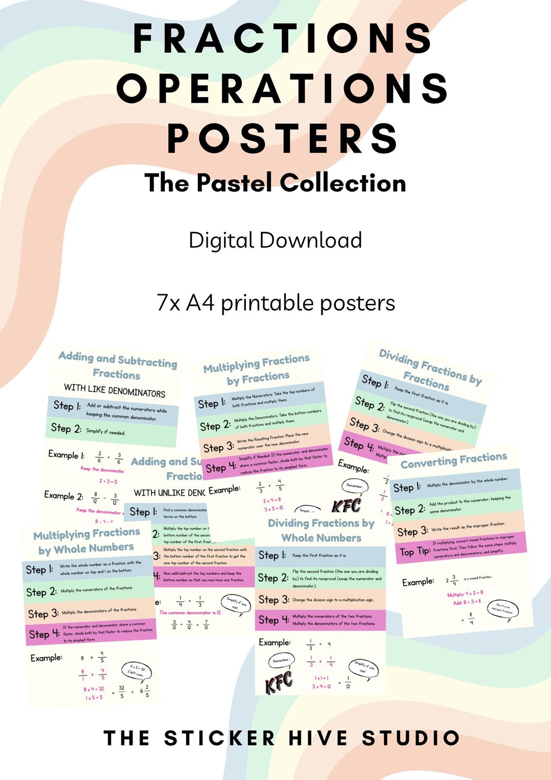 Maths Fractions Operation Guide Posters – Pastel Collection, Classroom ...