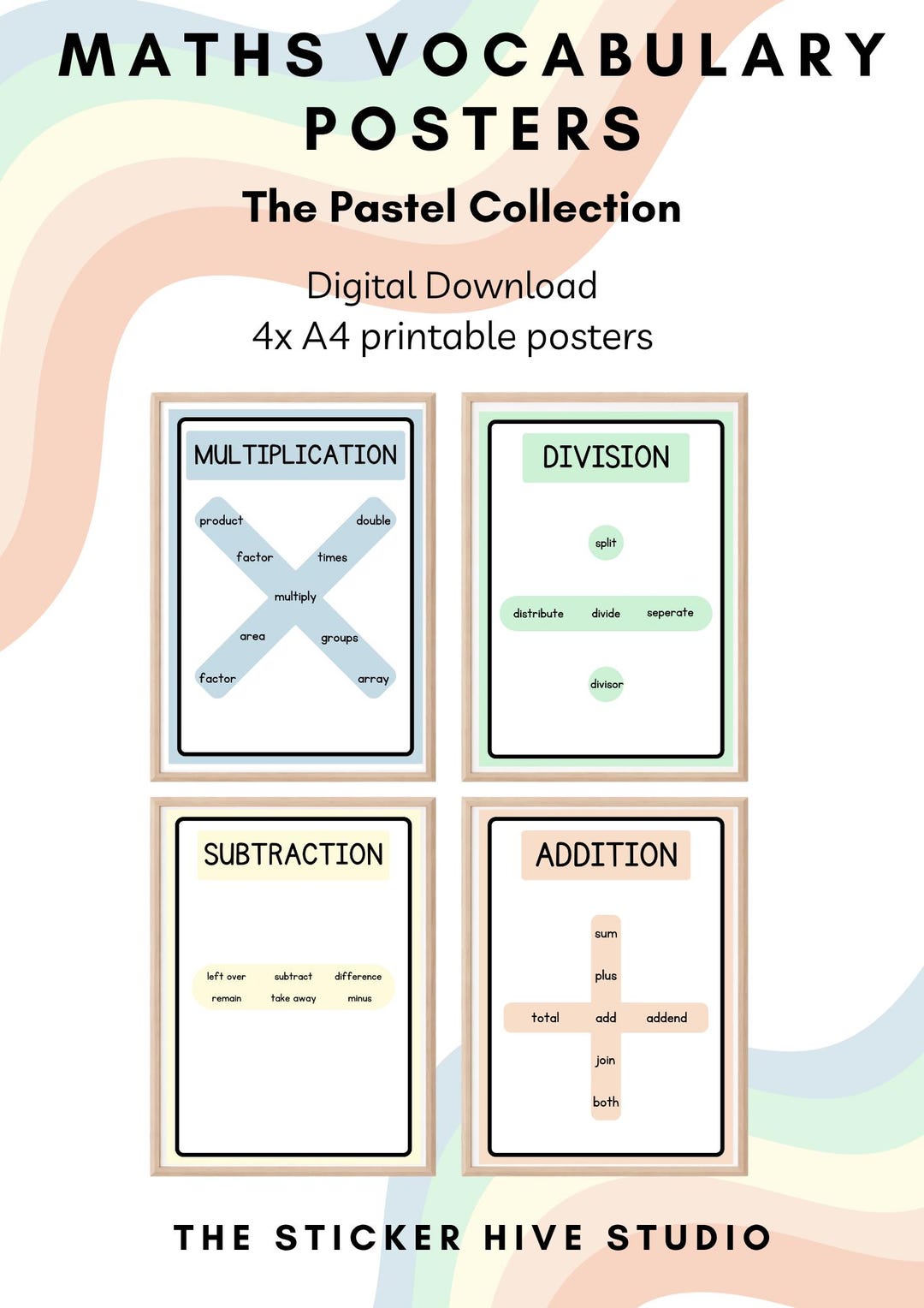 Maths Vocabulary Posters – Pastel Collection, Classroom Wall Art ...