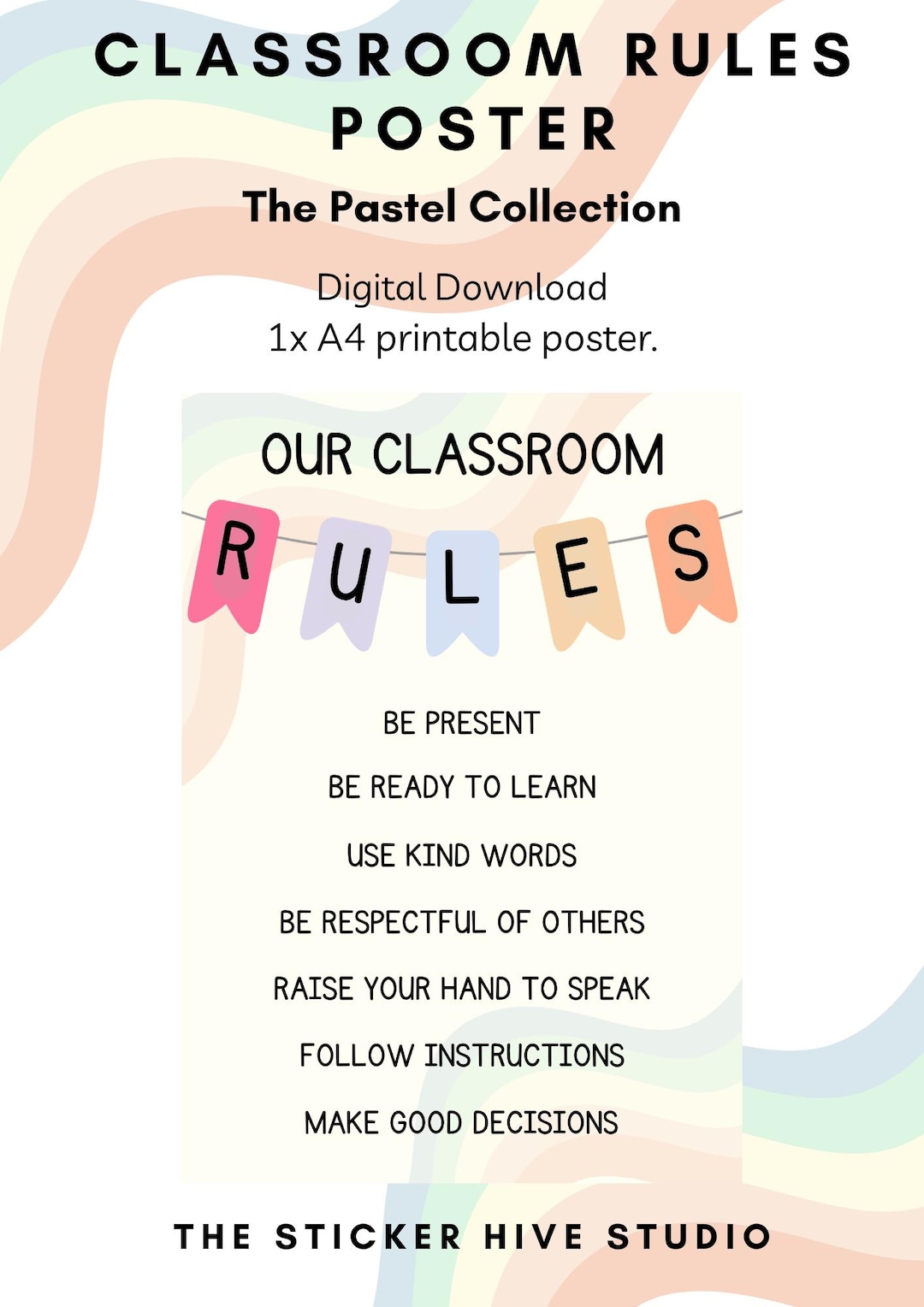 Classroom Rules Poster – Pastel Collection, Classroom Wall Art (digital ...