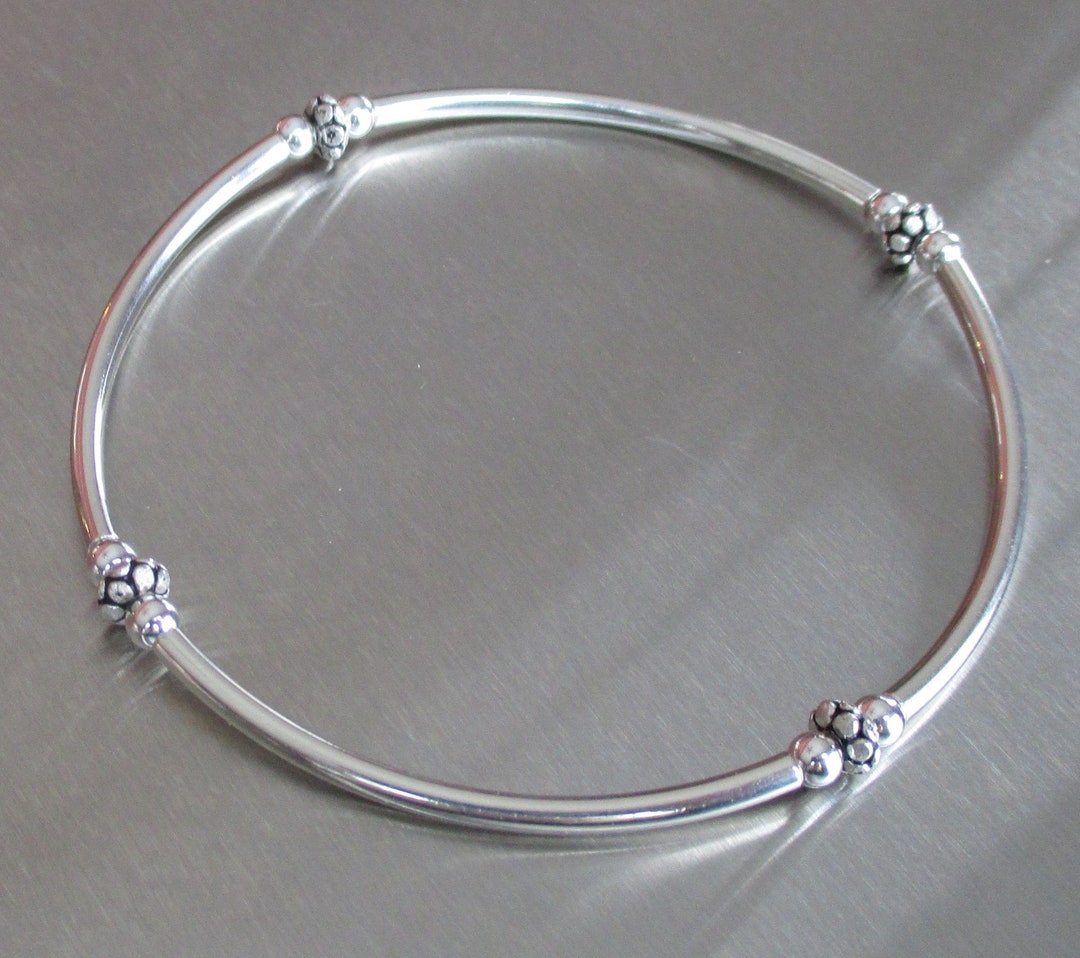 Sterling Silver Beaded STRETCH Bracelet Stacking Bracelet Fits up to 6. ...