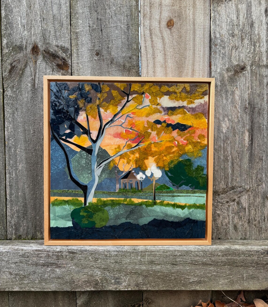 Original Mixed Media Collage Paper Cut Fall Tree Garden Autumn ...