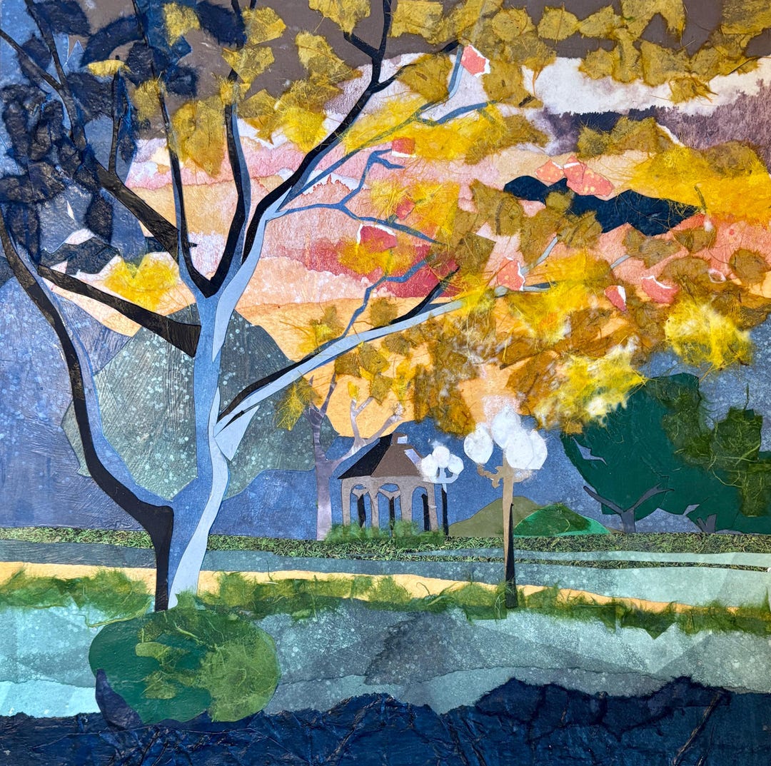 Original Mixed Media Collage Paper Cut Fall Tree Garden Autumn ...