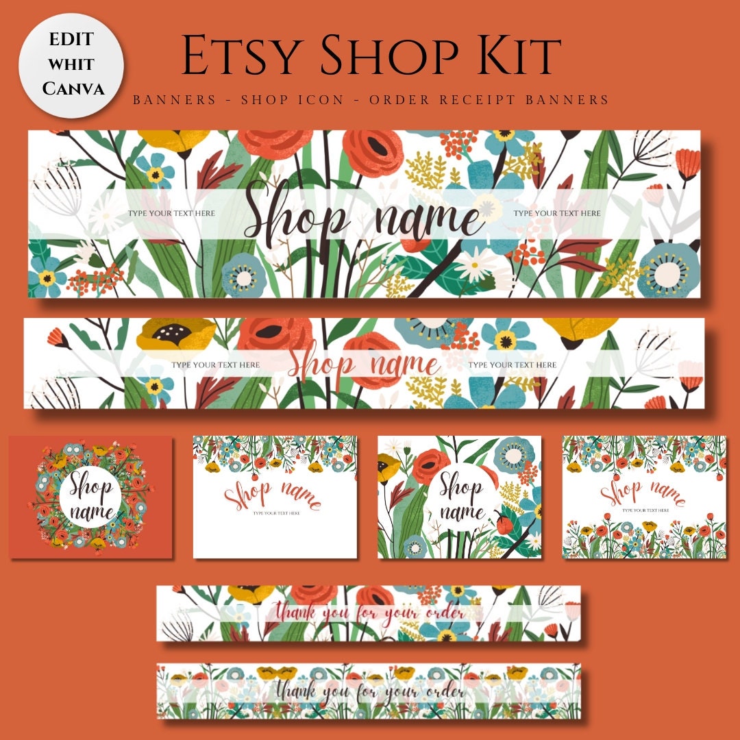 Etsy Shop Kit, Customizable Floral Banners, Flower Banners, Etsy Shop ...