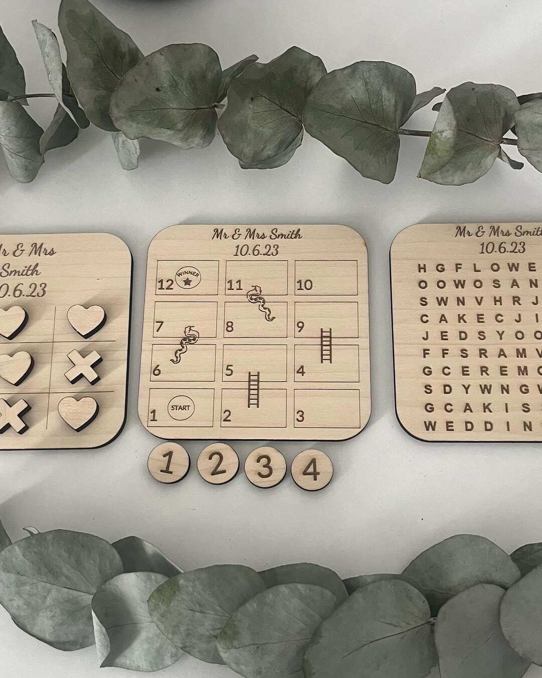 Wedding Favour Games - Tic Tac Toe, Snakes & Ladders, Wordsearch ...