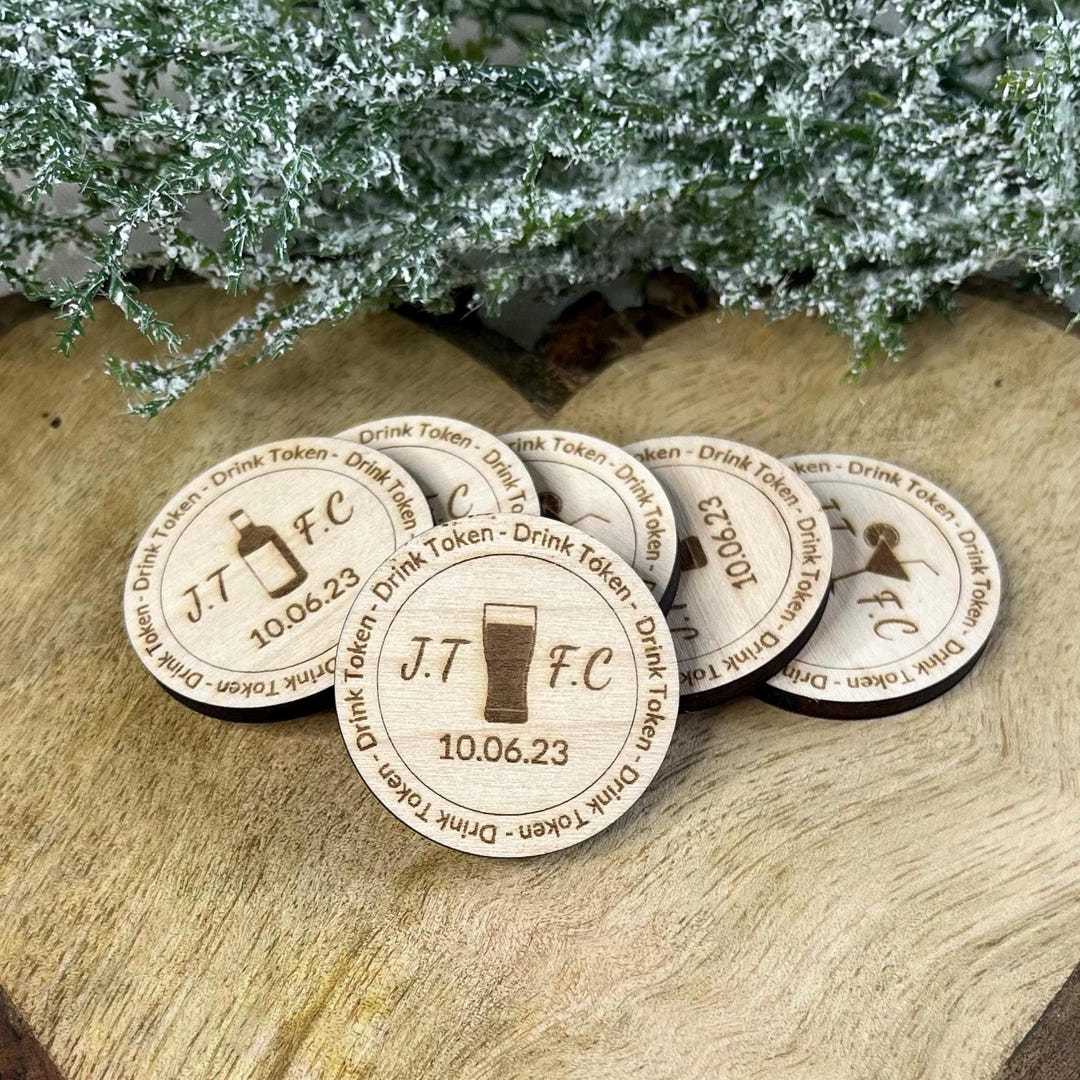 Personalised Drink Tokens – Wedding & Party Bar Tokens – Maple Wood ...