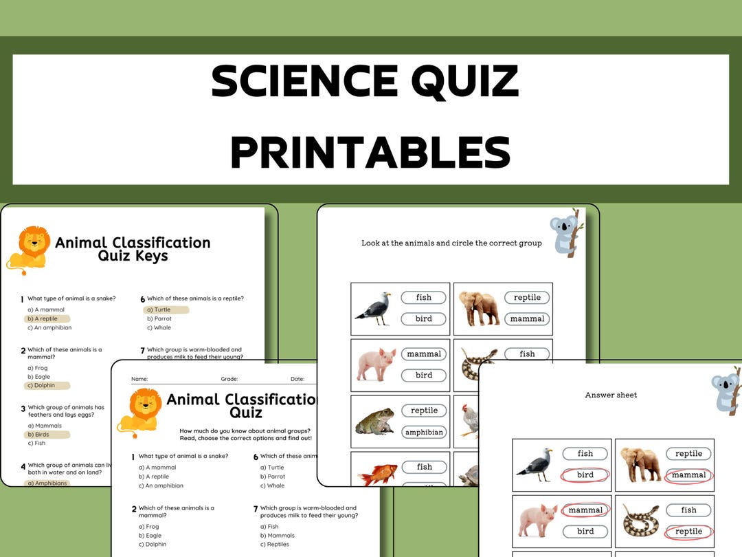 Animal Classification Quiz, Homeschool Science (PDF+PNG) - Etsy