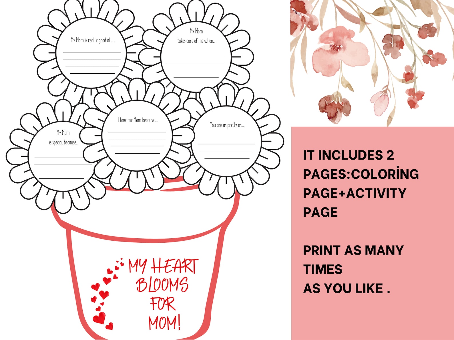 All About My Mom Coloring in Page, Activity Page,mother's Day Printable ...