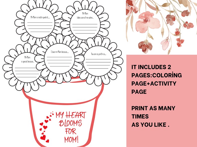 All About My Mom Coloring in Page, Activity Page,mother's Day Printable ...