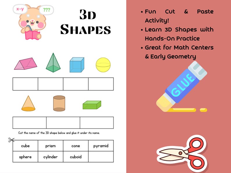3D Shapes Learning Pack Printables, Learn 3D Shapes – Cut, Match and ...
