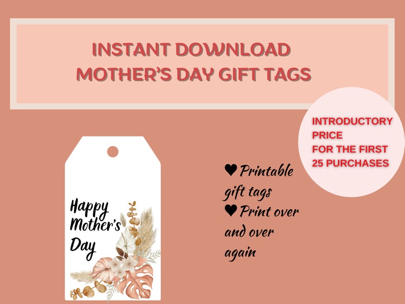 Mothers Day Gift Tag, Mothers Day Gift, Mothers Day Tag, Mother's Day ...