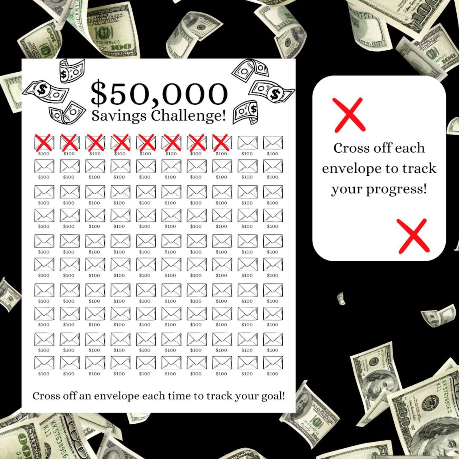 50000 Savings Challenge Printable, 100 Envelope Challenge Printable ...