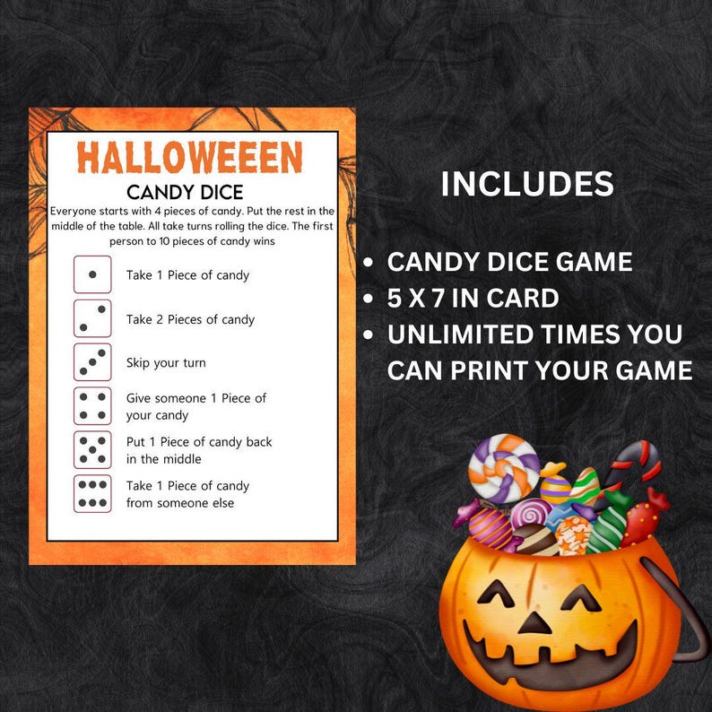 Halloween Candy Dice Game Printable, Candy Dice Game, Halloween Party ...