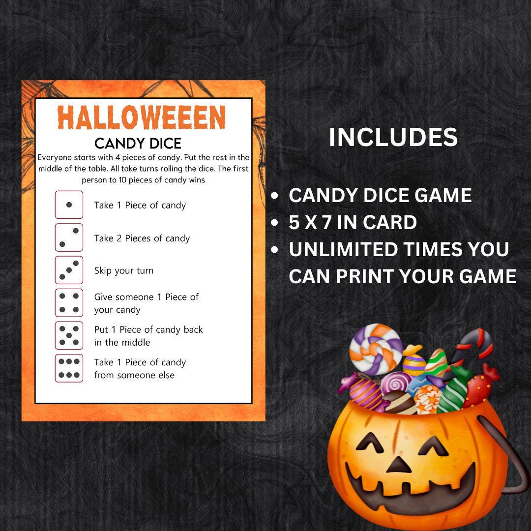 Halloween Candy Dice Game Printable, Candy Dice Game, Halloween Party ...
