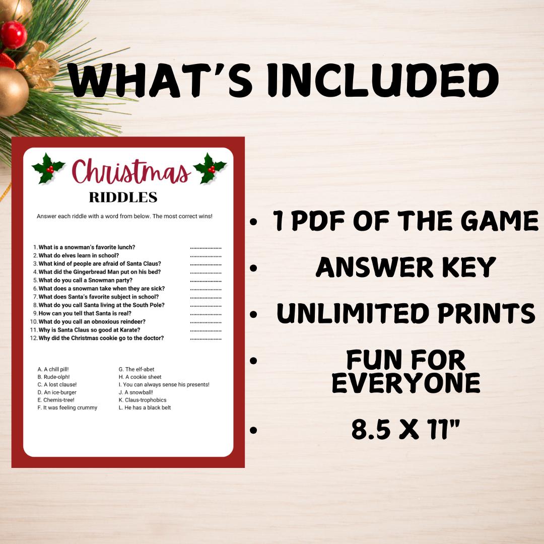 Christmas Riddles Game: Printable Holiday Party Activity (digital ...
