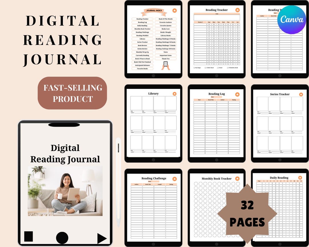 Digital Reading Journal | Printable Book Tracker, Reading Log, Book ...