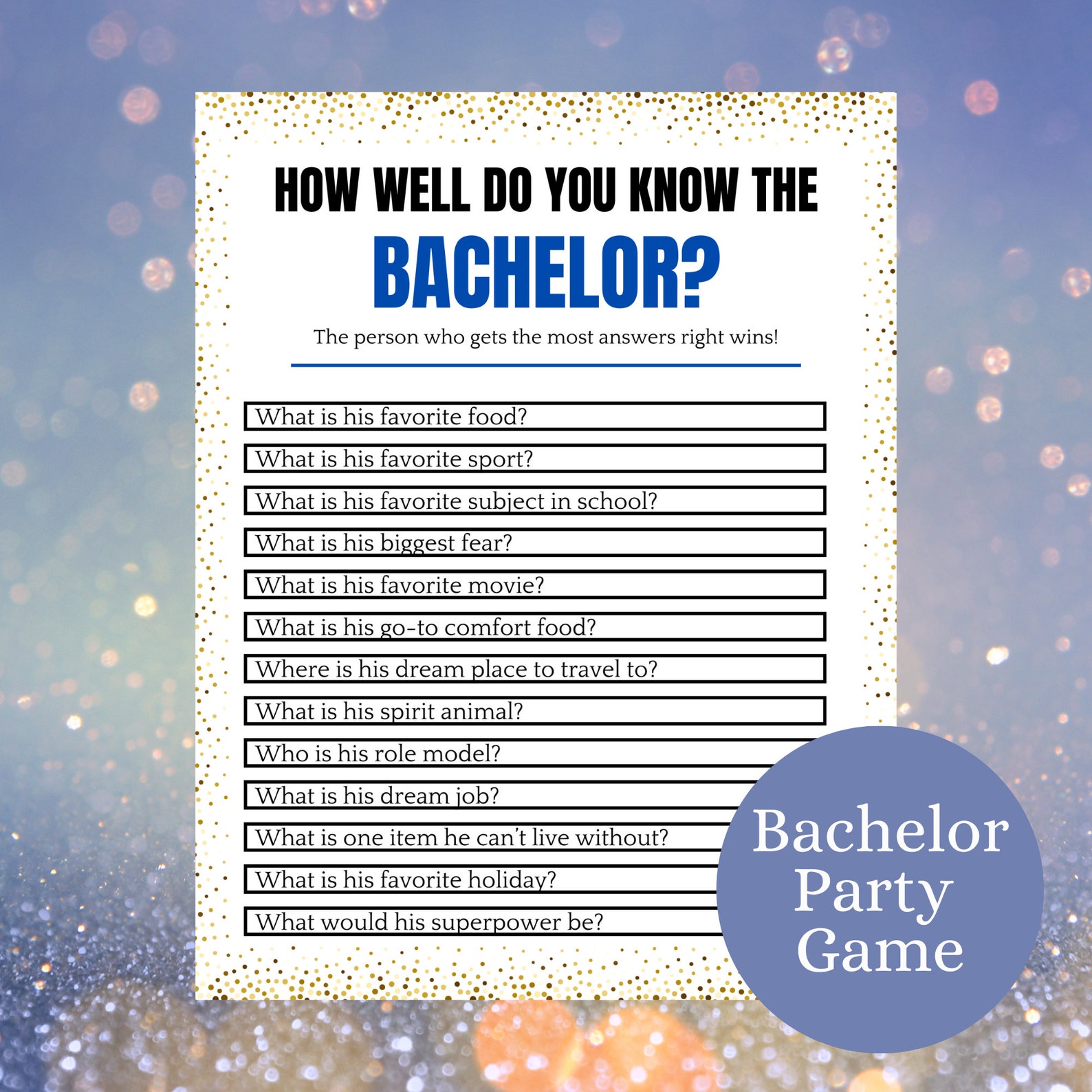 How Well Do You Know the Bachelor? Bachelor Party Game Gay Bachelor ...