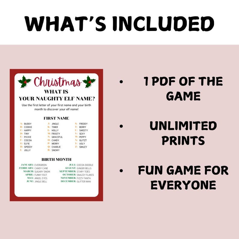 Elf Name Christmas Party Game: Printable Holiday Fun (digital Download ...