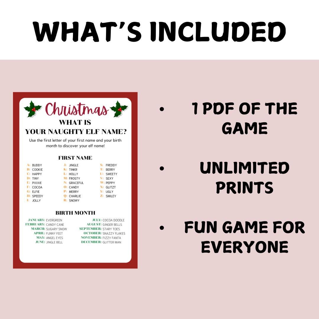 Elf Name Christmas Party Game: Printable Holiday Fun (digital Download ...