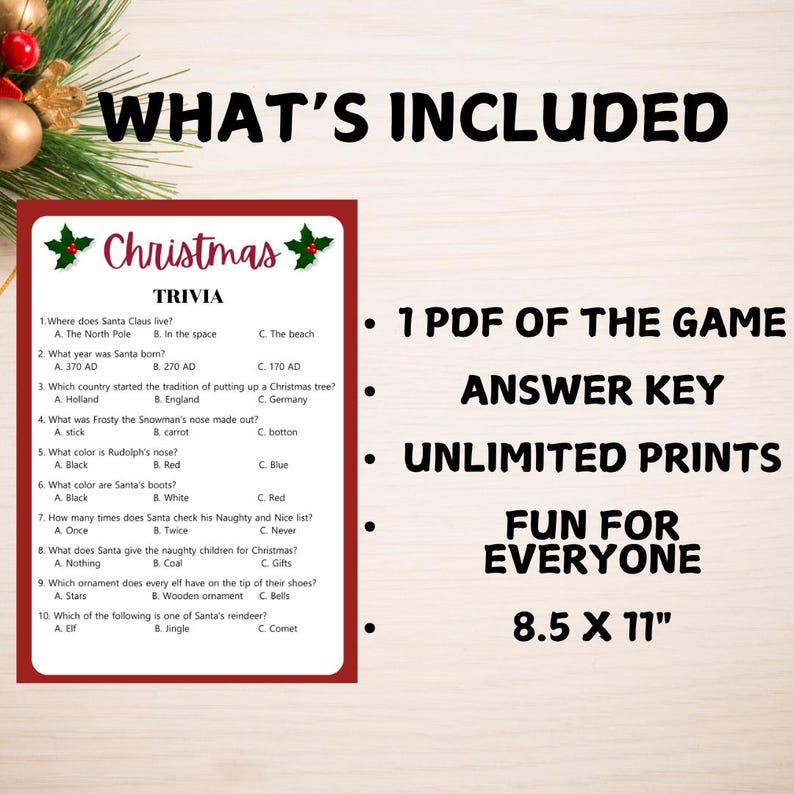 Christmas Trivia Game Printable, Holiday Trivia Game, Christmas ...