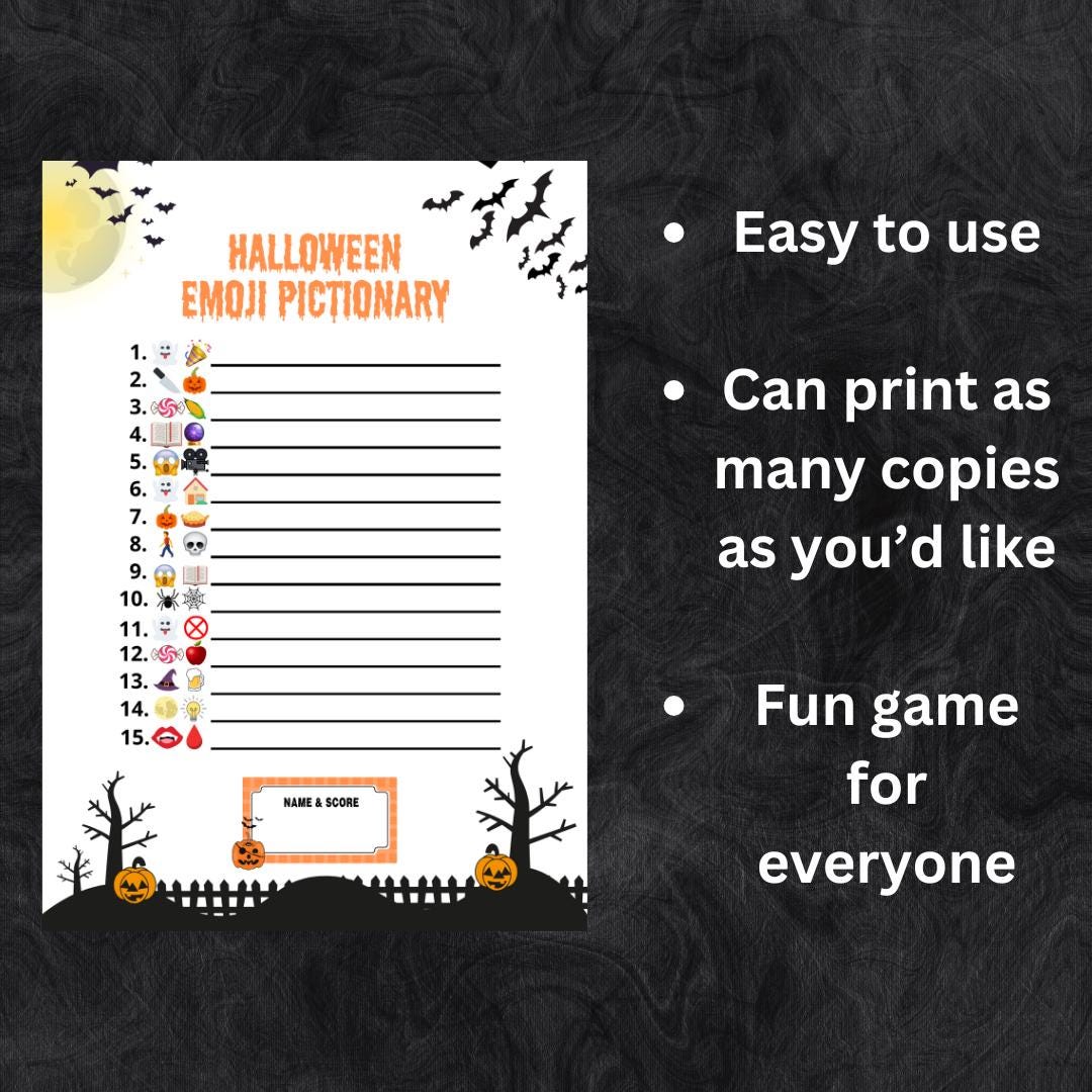 Halloween Horror Movie Emoji Pictionary Party Game | Halloween Scary ...