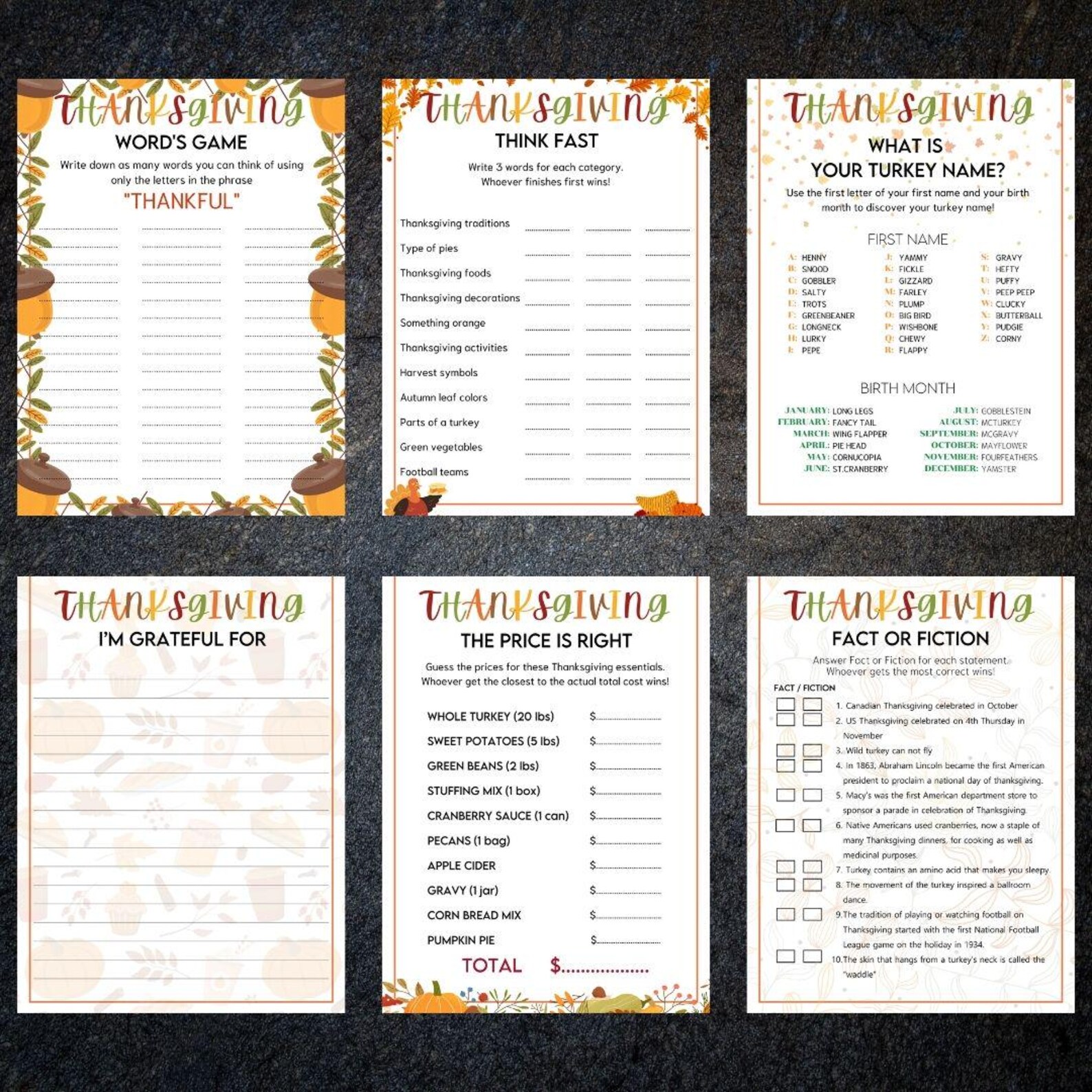 Thanksgiving Printable Games Thanksgiving Games Bundle Thanksgiving Kid ...