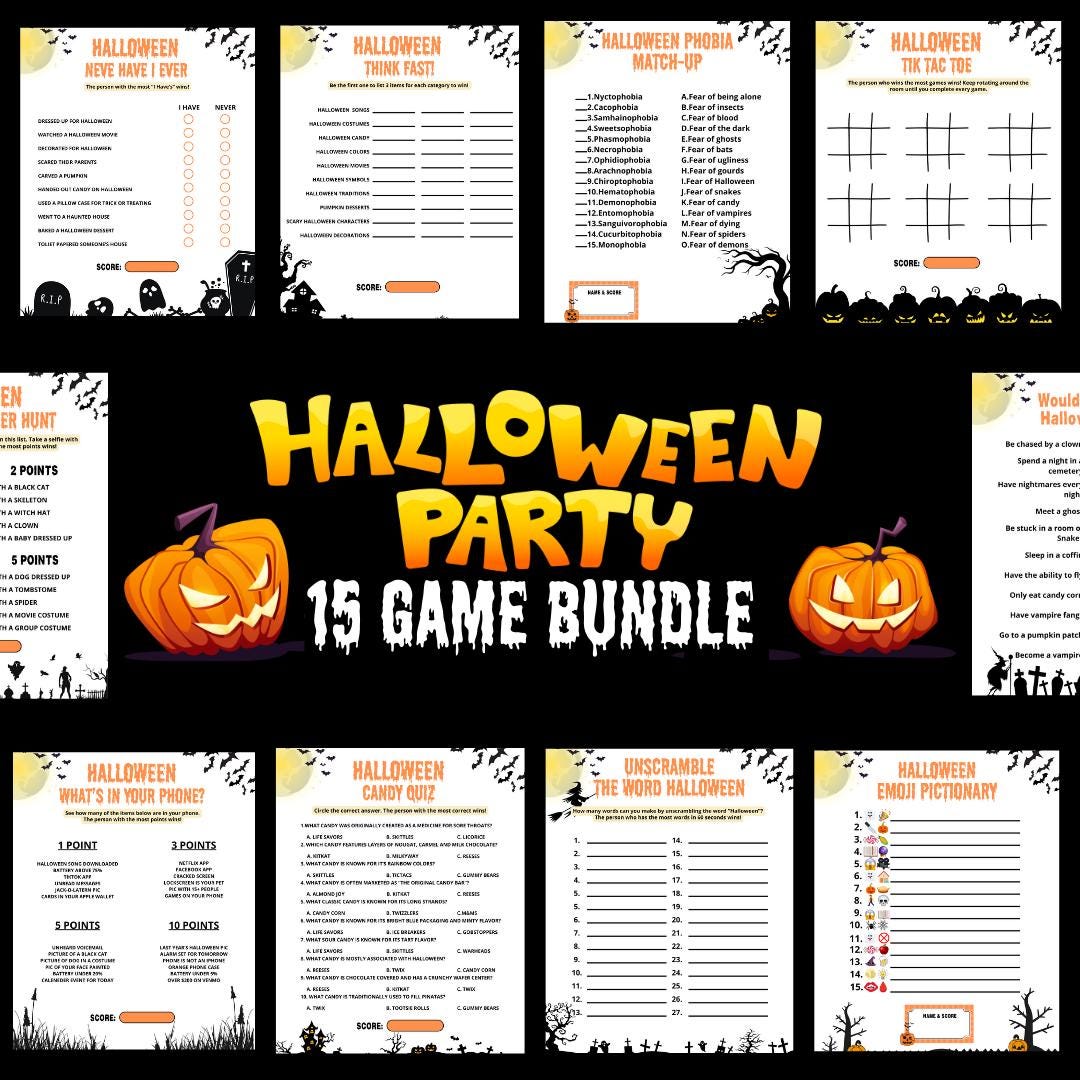 Halloween Printable Games for Kids Adults, Halloween Party Games Bundle ...