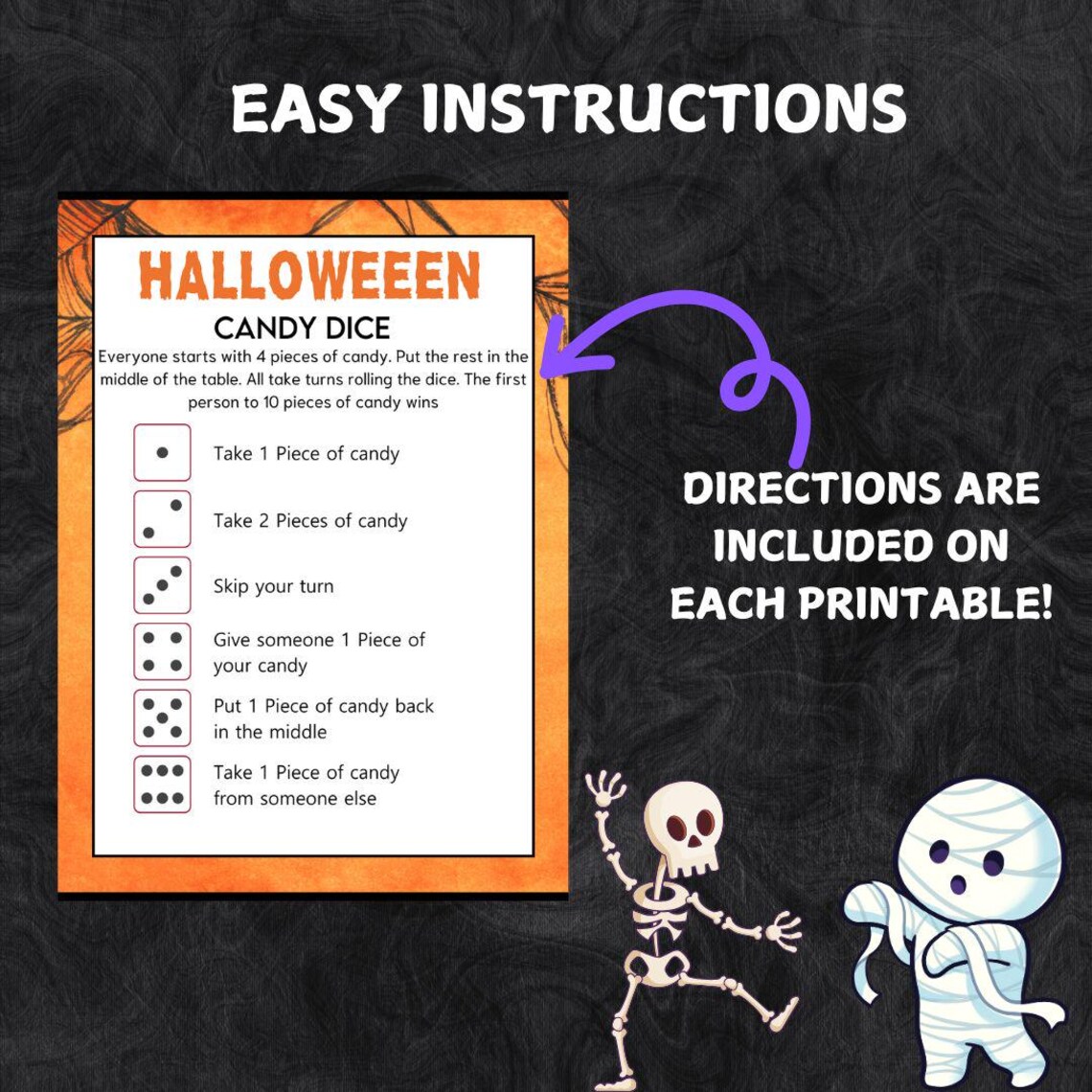 Halloween Candy Dice Game Printable, Candy Dice Game, Halloween Party ...