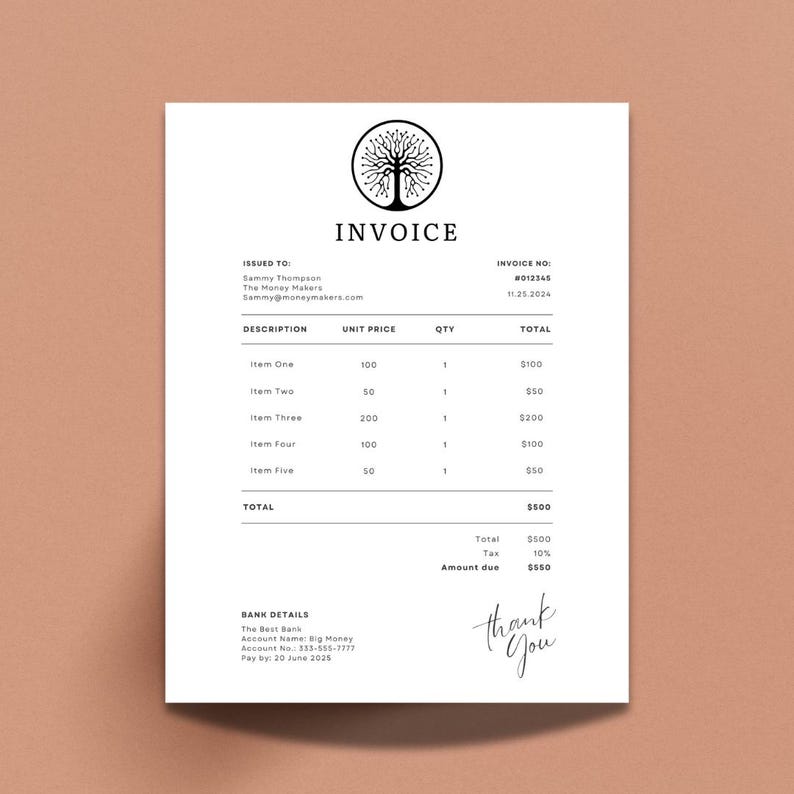 Editable Minimalist Invoice Template: Modern Business Invoice (digital ...