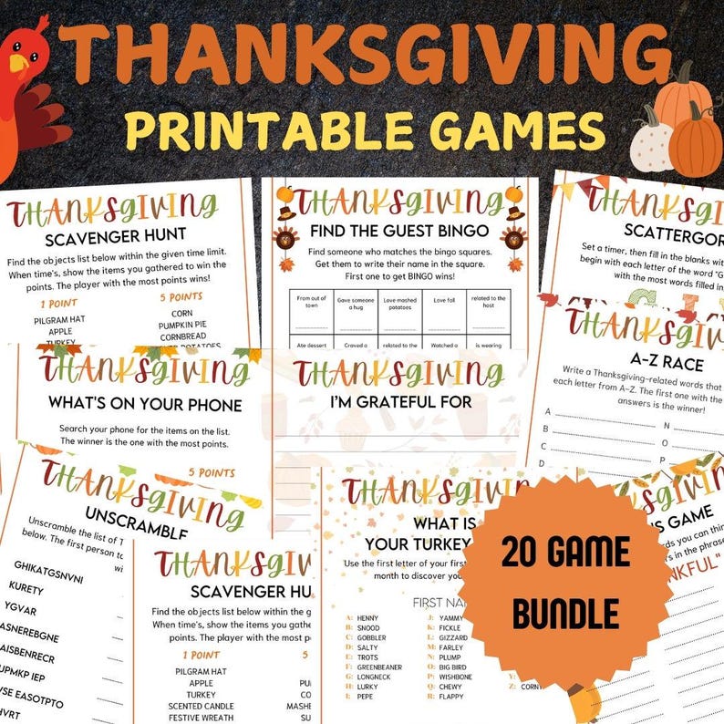 Thanksgiving Printable Games Thanksgiving Games Bundle Thanksgiving Kid ...