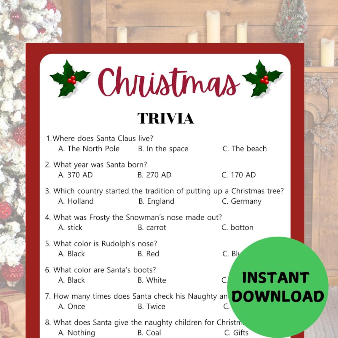Christmas Trivia Game Printable, Holiday Trivia Game, Christmas ...
