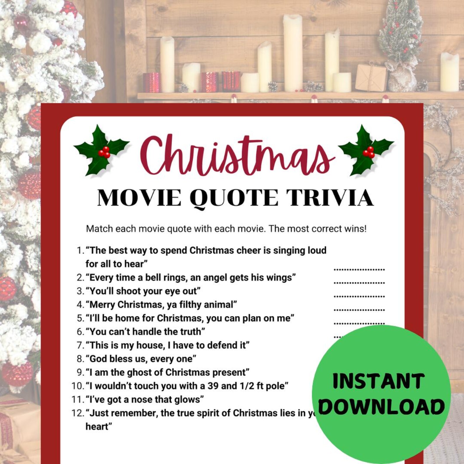Christmas Movie Trivia Game Printable, Christmas Trivia Game, Christmas ...