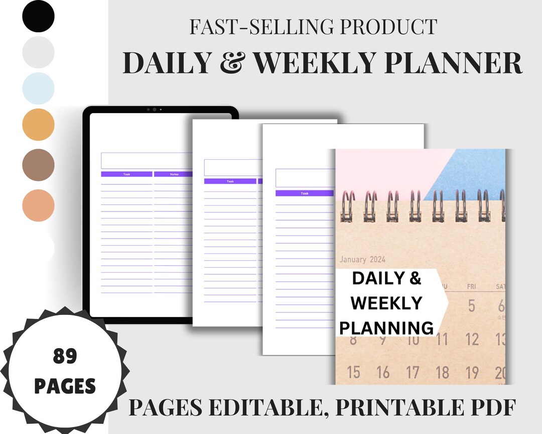 Digital Daily & Weekly Planner | Printable Schedule and Task Organizer ...
