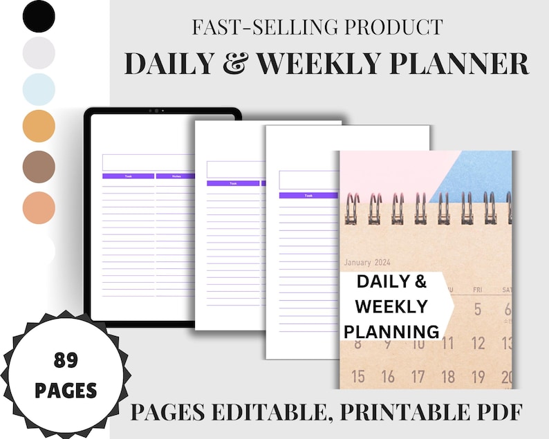Digital Daily & Weekly Planner | Printable Schedule and Task Organizer ...