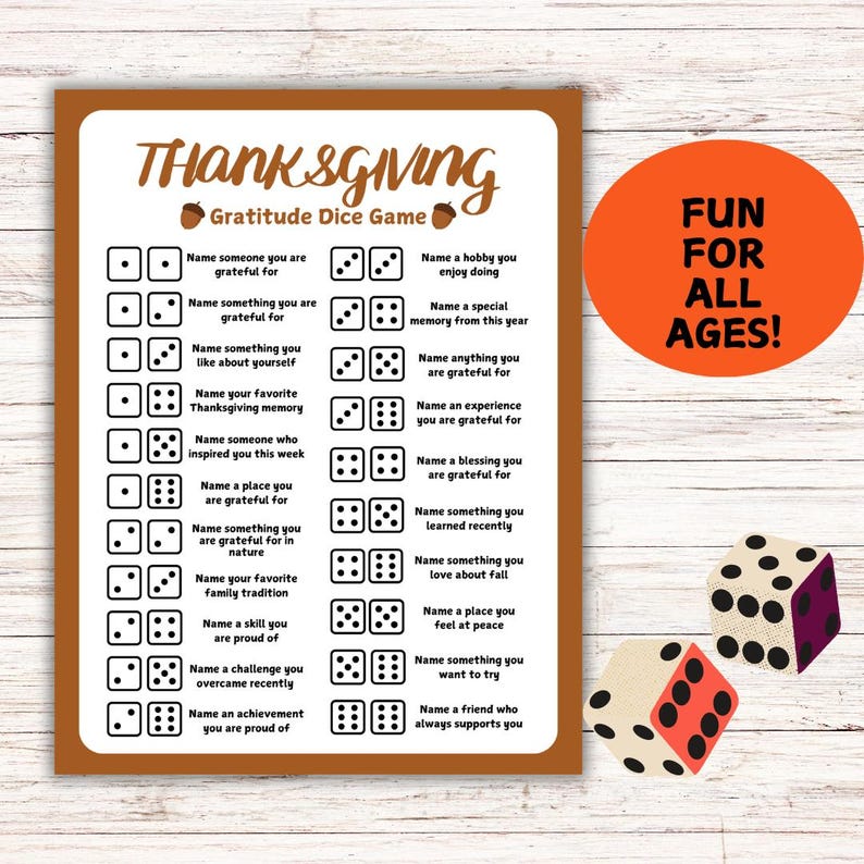 Thanksgiving Gratitude Dice Game Printable Thanksgiving Games Printable ...