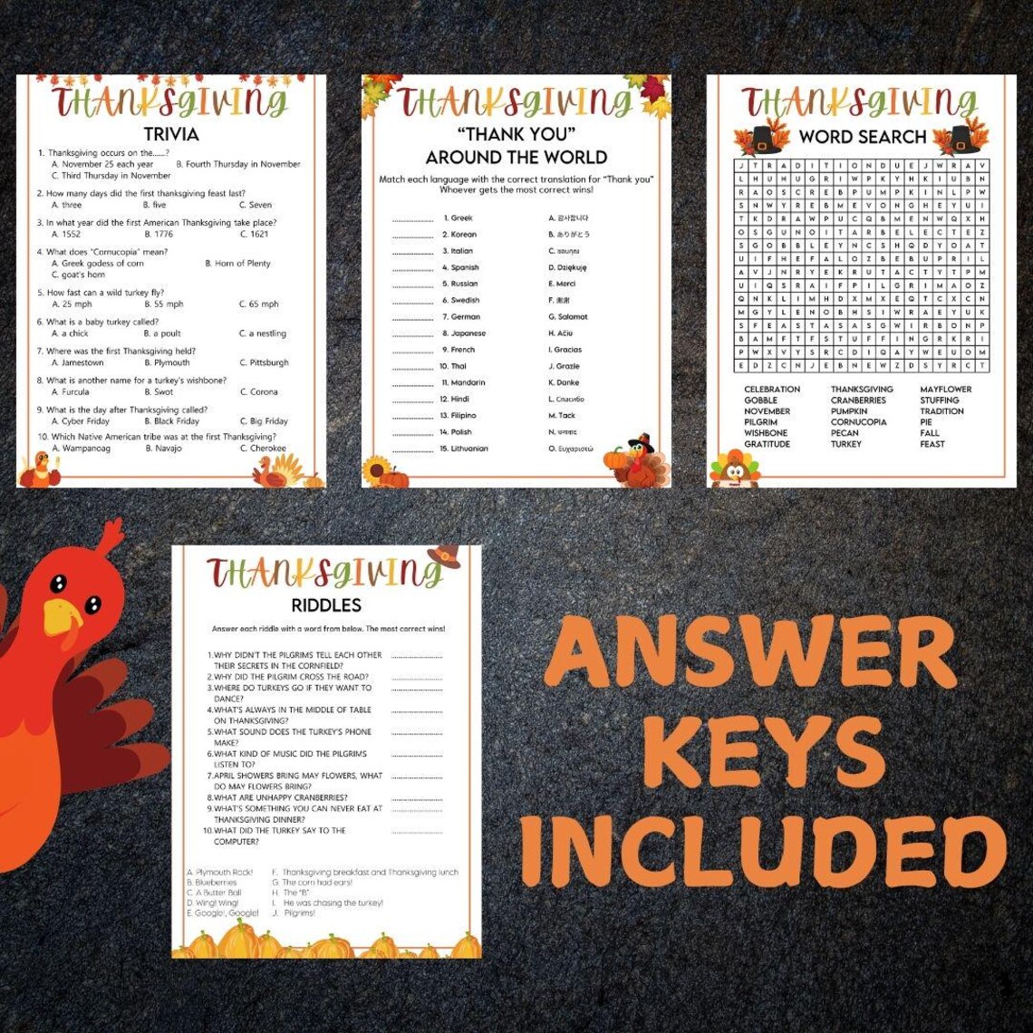 Thanksgiving Printable Games Thanksgiving Games Bundle Thanksgiving Kid ...