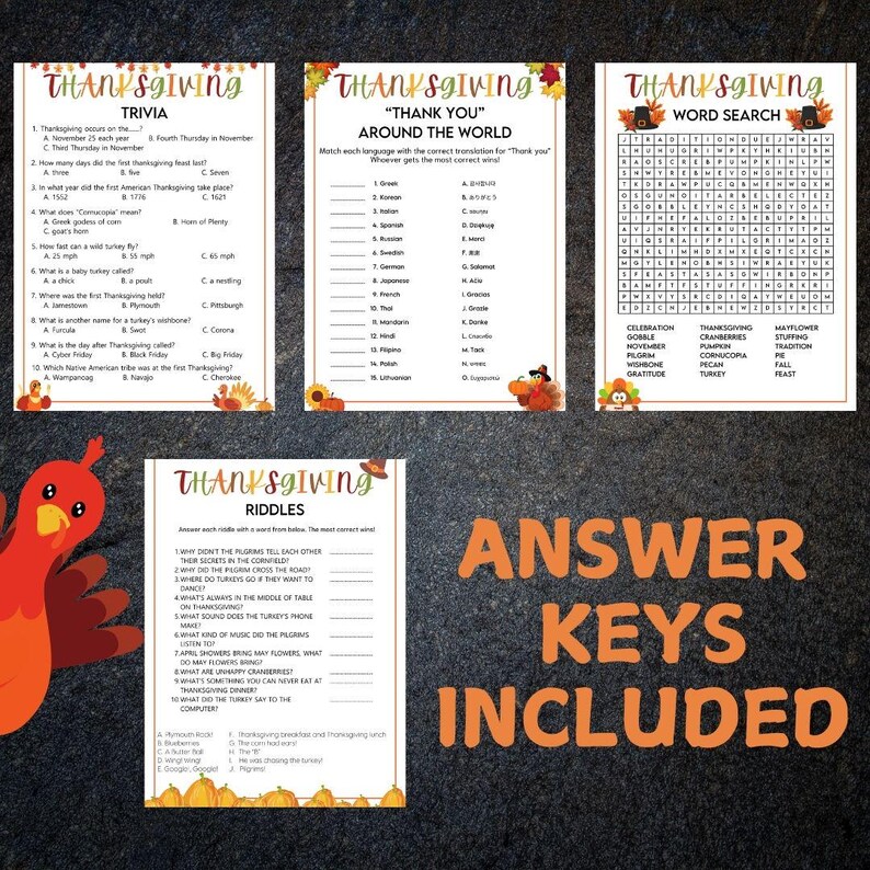 Thanksgiving Printable Games Thanksgiving Games Bundle Thanksgiving Kid ...