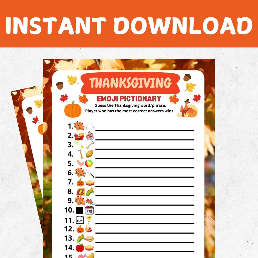 Thanksgiving Emoji Game, Printable Thanksgiving Games for Kids Adults ...