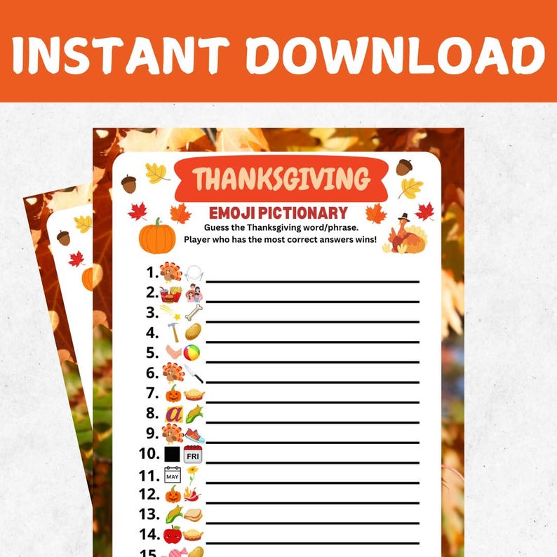 Thanksgiving Emoji Game, Printable Thanksgiving Games for Kids Adults ...