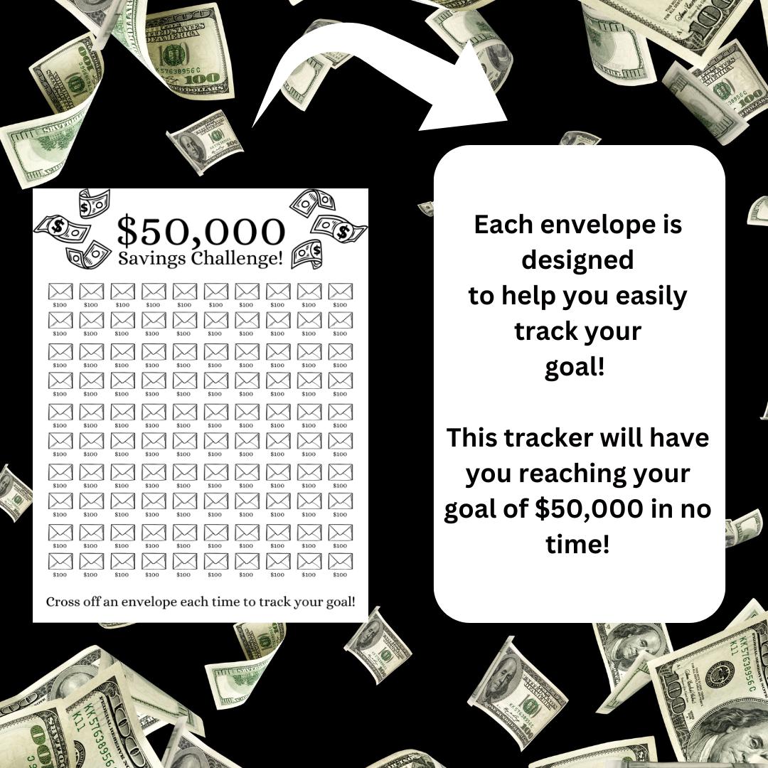50000 Savings Challenge Printable, 100 Envelope Challenge Printable ...
