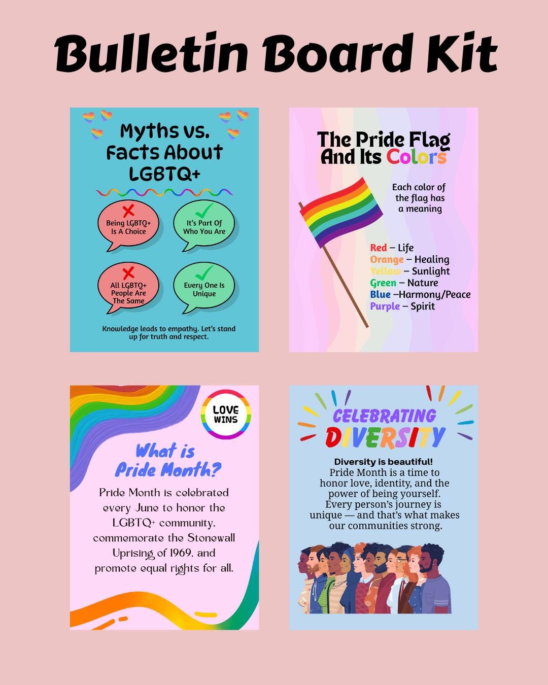 Pride Month Bulletin Board Kit LGBTQ Classroom Decor LGBT History Month ...