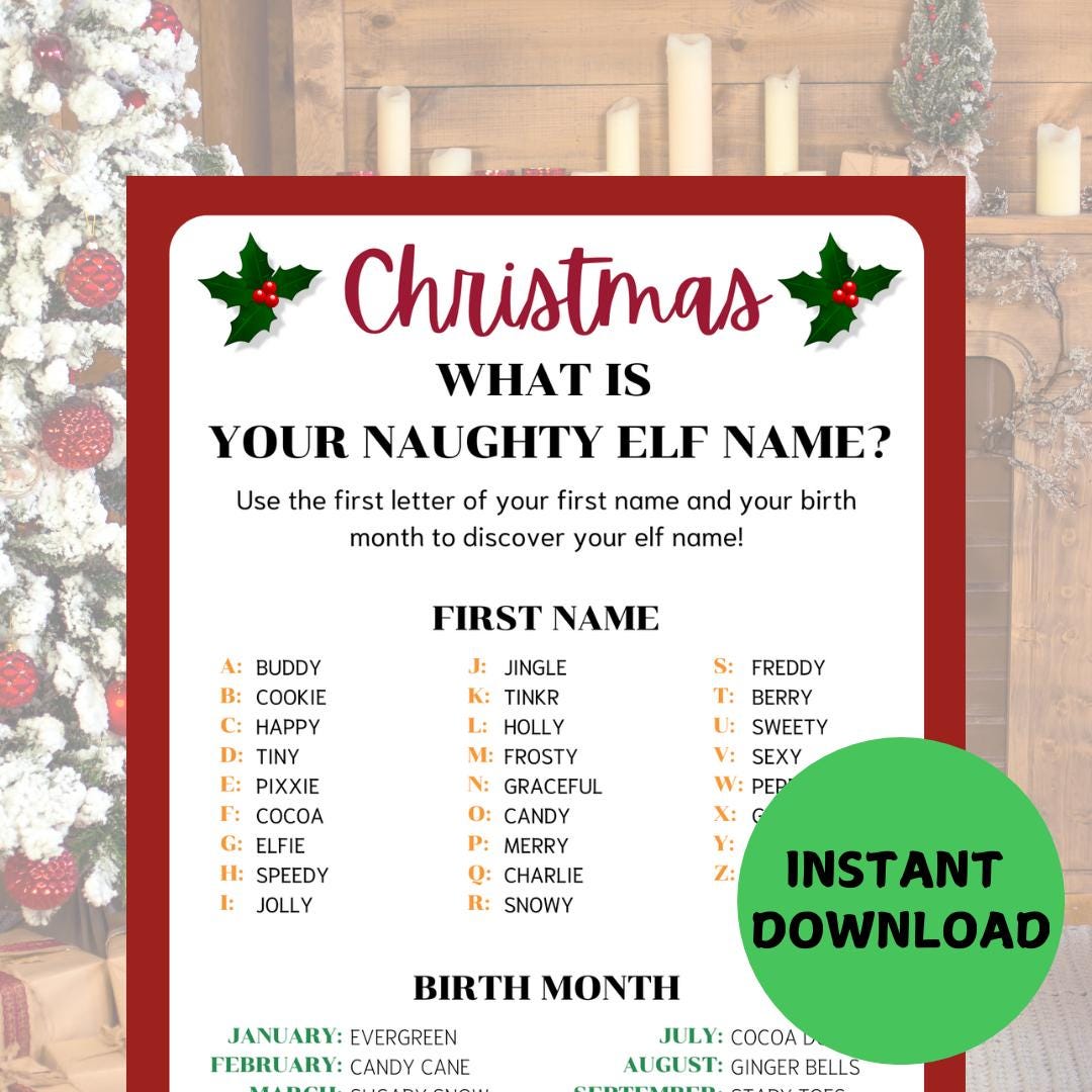 Elf Name Christmas Party Game: Printable Holiday Fun (digital Download ...