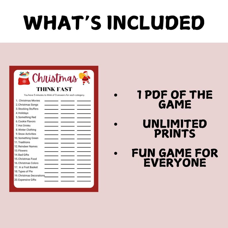 Christmas Party Game: Holiday Trivia, Think Fast (printable) - Etsy