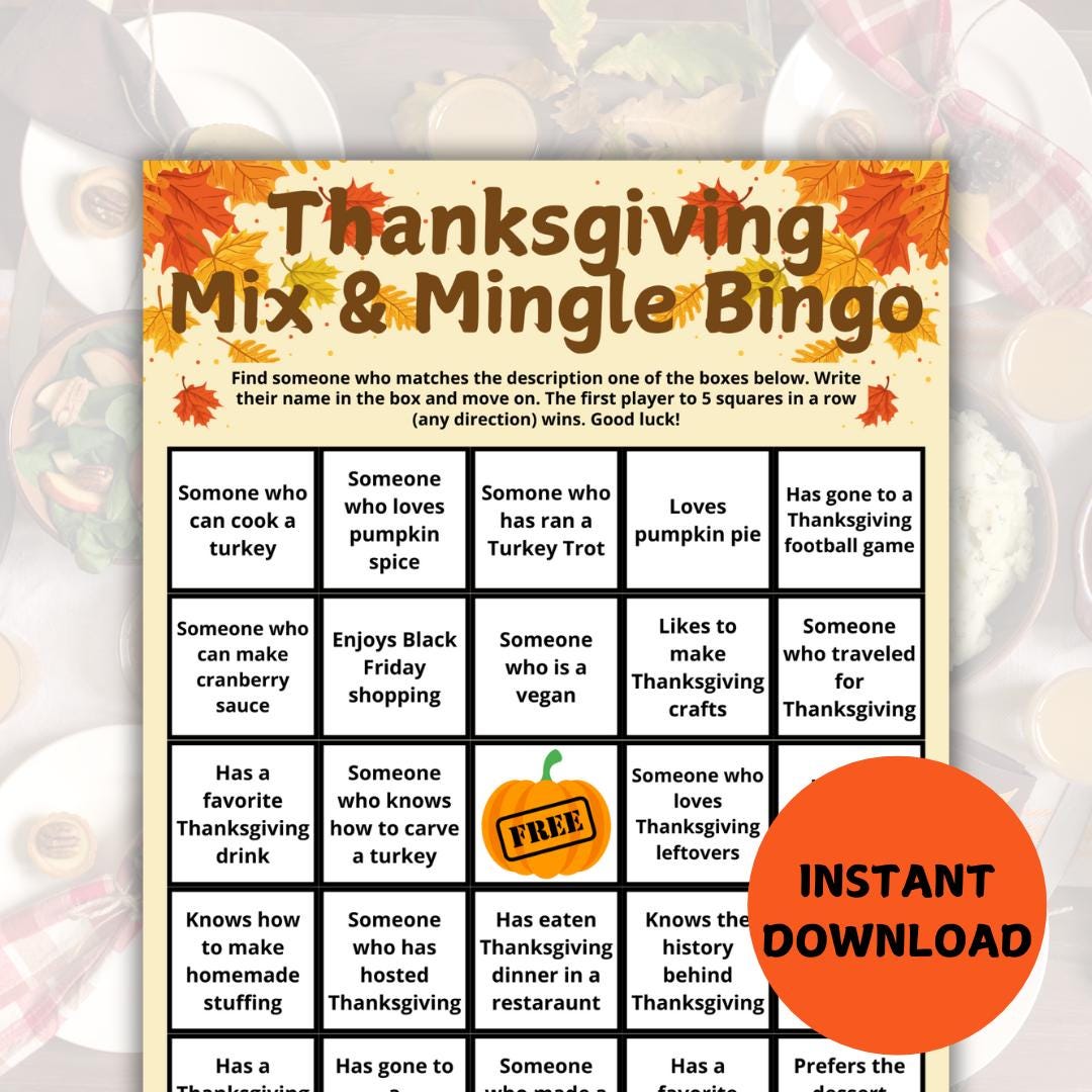Thanksgiving Find Someone Who Game, Thanksgiving Mix and Mingle, Human ...
