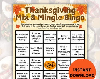 Thanksgiving Find Someone Who Game, Thanksgiving Mix and Mingle, Human ...
