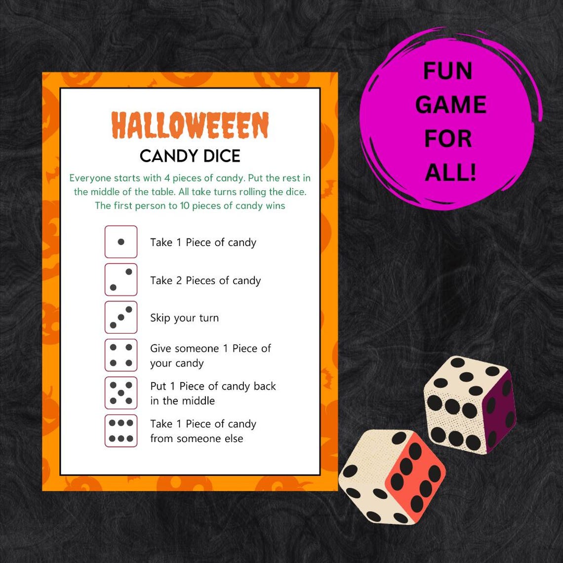 Halloween Candy Dice Game: Printable Party Game (digital Download) - Etsy