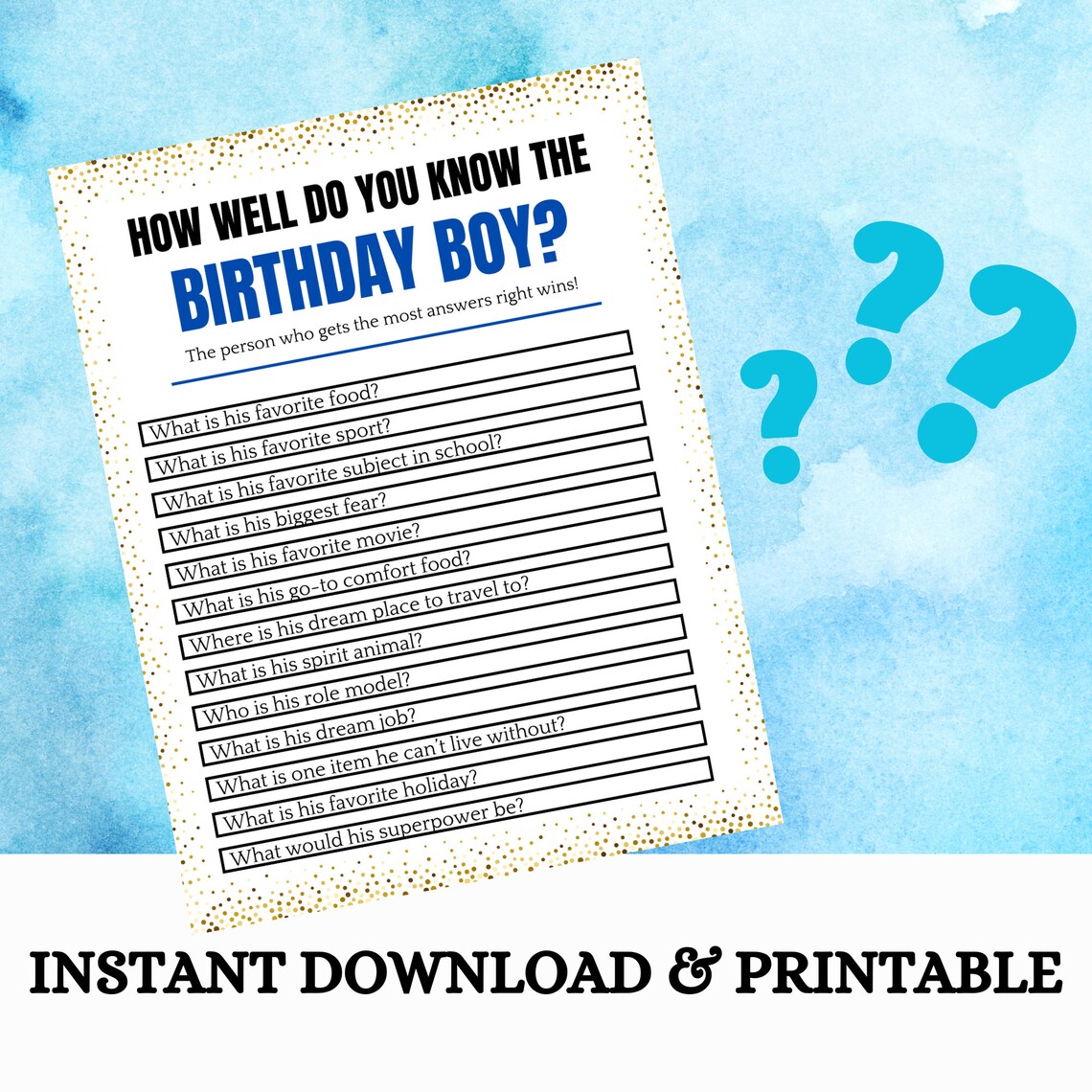 Birthday Boy Quiz Game: Fun Printable Party Trivia (digital Download ...