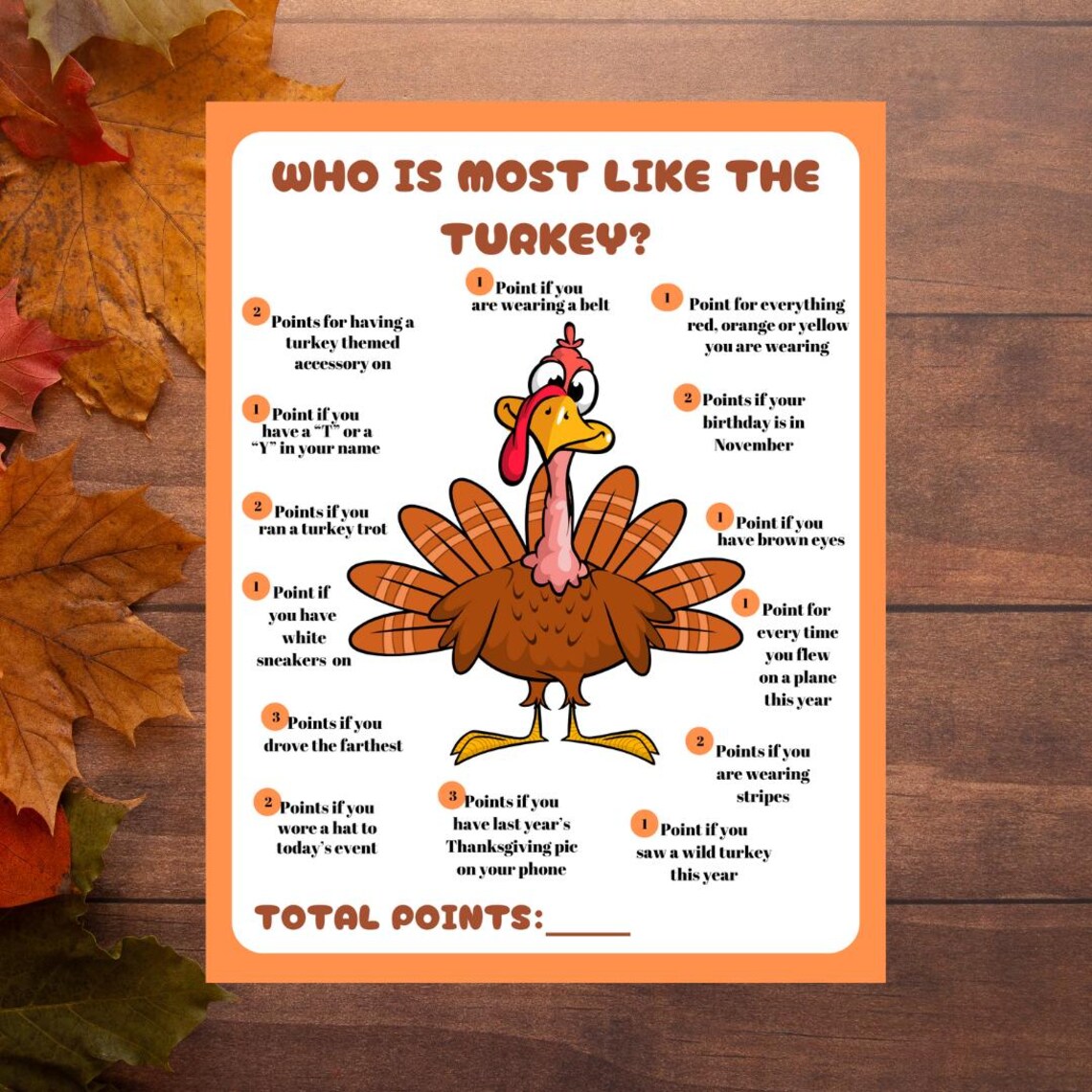 Printable Thanksgiving Game,family Thanksgiving Game Dinner Table Game ...