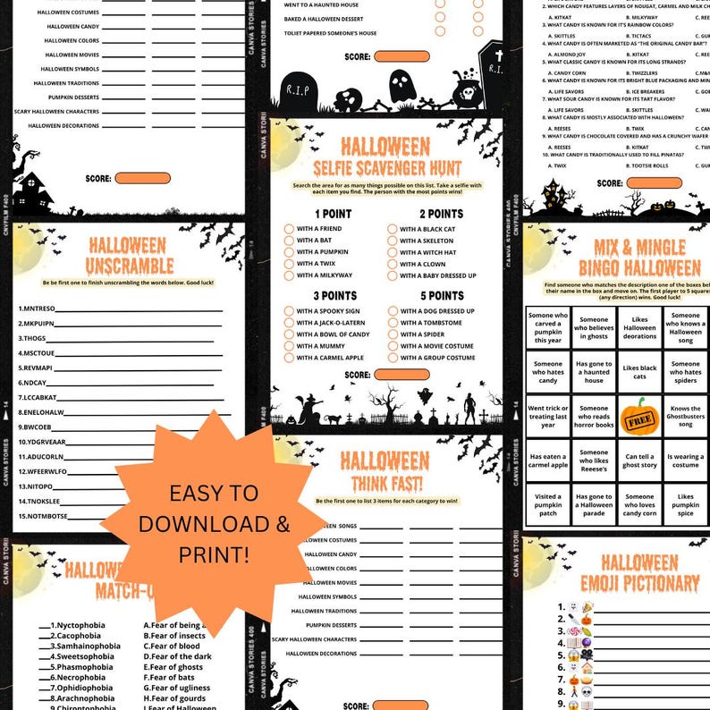 Halloween Printable Games for Kids Adults, Halloween Party Games Bundle ...